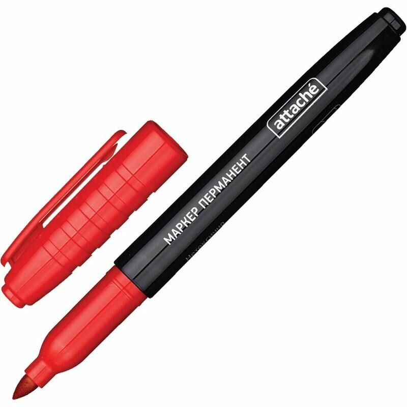 Маркер перманентный Attache красный (толщина линии 1,5-3 мм) круглый наконечник
