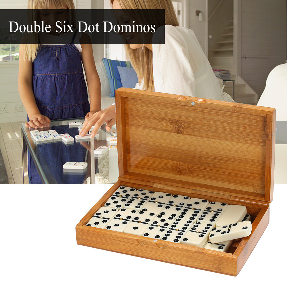 Double Six Dominoes Set Black Dots 28 Plastic Pieces 4.8x2.5x1cm Storage Box 19.7x12.5x4cm Package Weight 620g Entertainment Recreational Travel Game Toy
