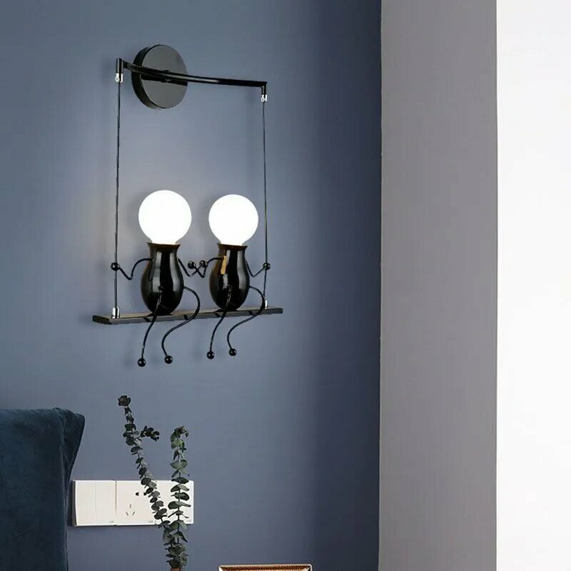 Бра "Двуглавый человечек", E27, светодиодный, чёрный, тёплый свет