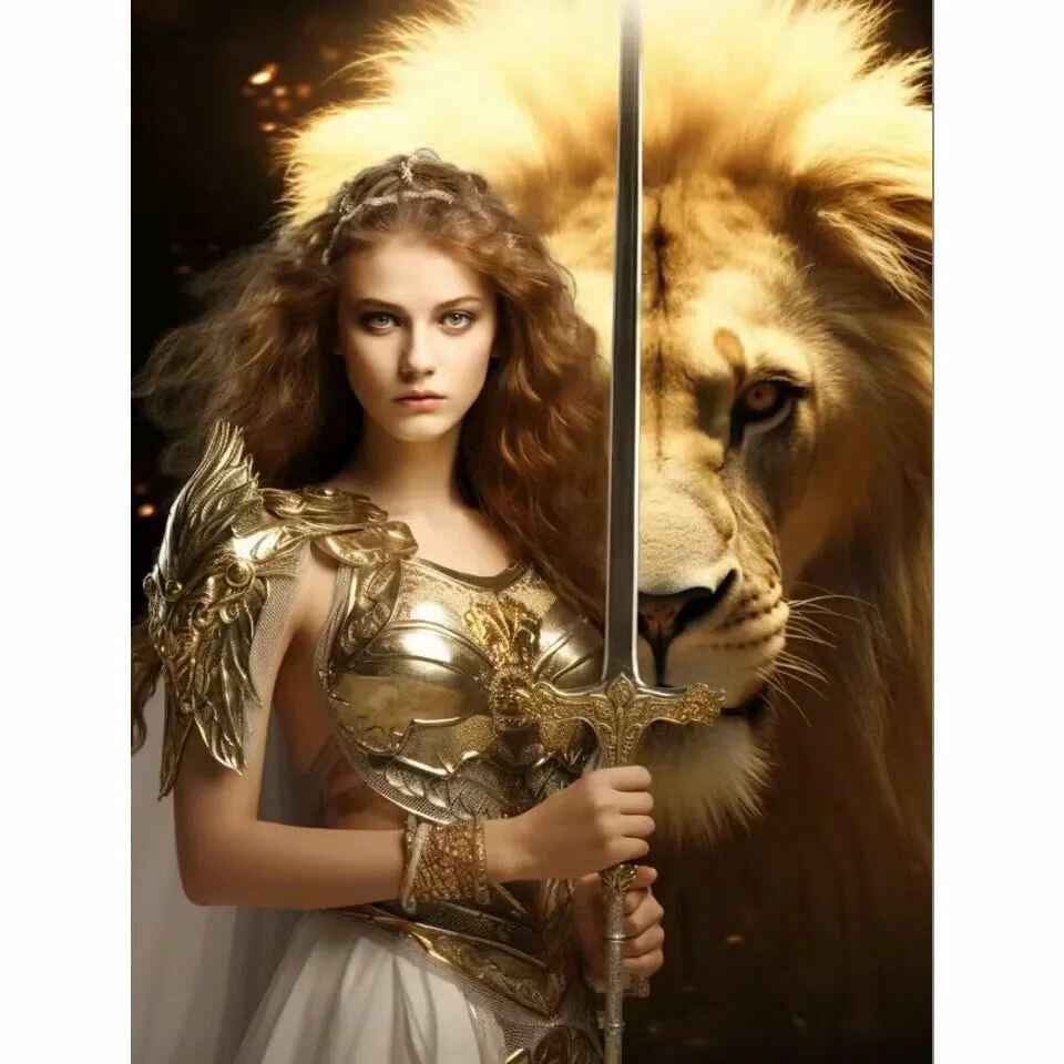 Алмазная картина "Женщина-Лев" алмазная огранка 40х50 см,40X50CM, белый