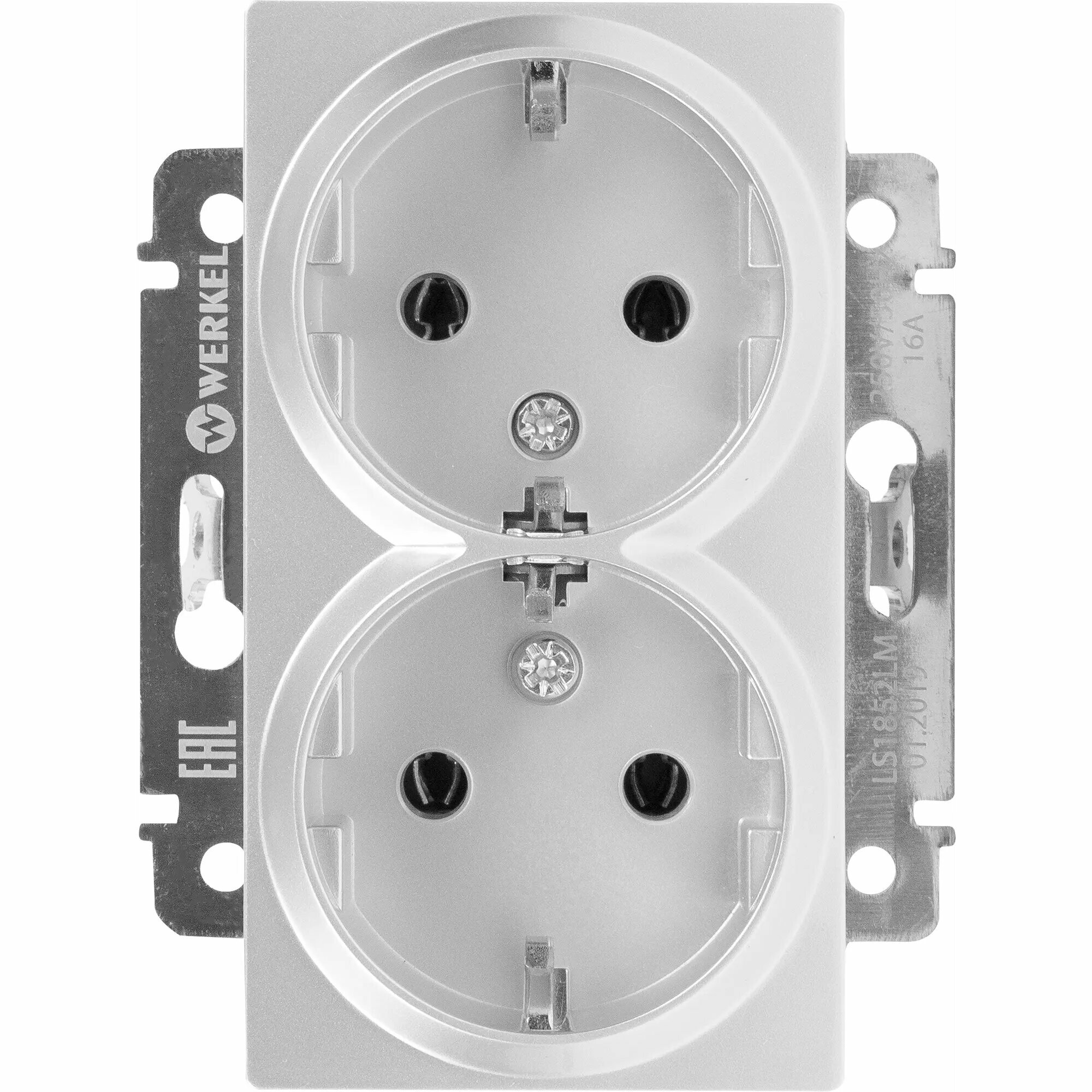 Werkel Розетка двойная встраиваемая с заземлением серебряного цвета для скрытого монтажа