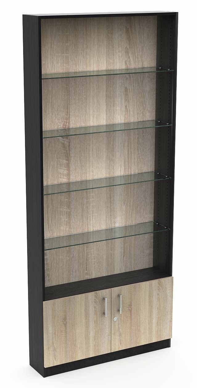 Стеллаж с 4-мя стеклянными полками 200x900 мм серии UP-4 №10 (З/C - ДВП), Дуб Венге