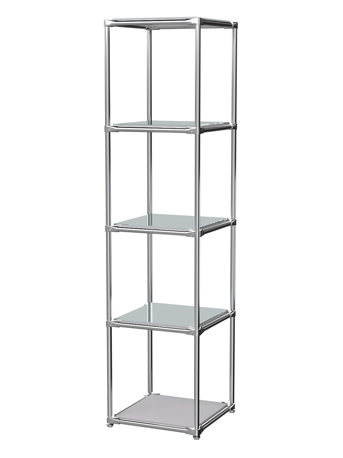 Торговый хромированный стеллаж с зеркальными полками №1, Серый