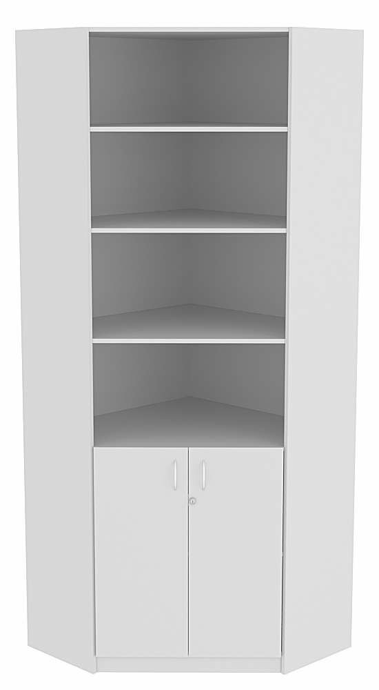 Высокий стеллаж угловой из ДСП серии Эконом Н-2400 мм №5-4 (торец 400 мм) с дверцами 810 мм, Серый