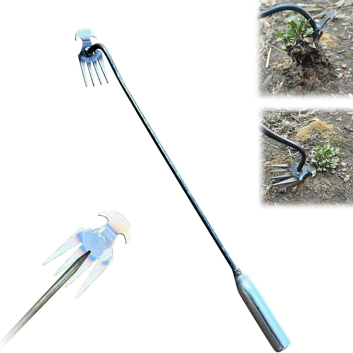 Инструмент для удаления сорняков, новый прочный премиальный инструмент для прополки из марганцевой стали, 4-зубый 2-в-1 культиватор, высокопрочный ручной инструмент для садоводства, посадки и прополки.
