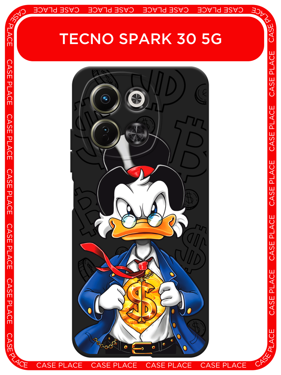 Черный матовый чехол на Tecno Spark 30 5G / Текно Спарк 30 5G с принтом Scrooge Supergold