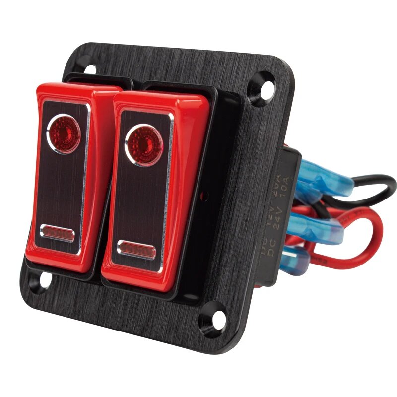 Панель переключателей, металлическая, для автомобилей, грузовиков, лодок, 2 gang black red