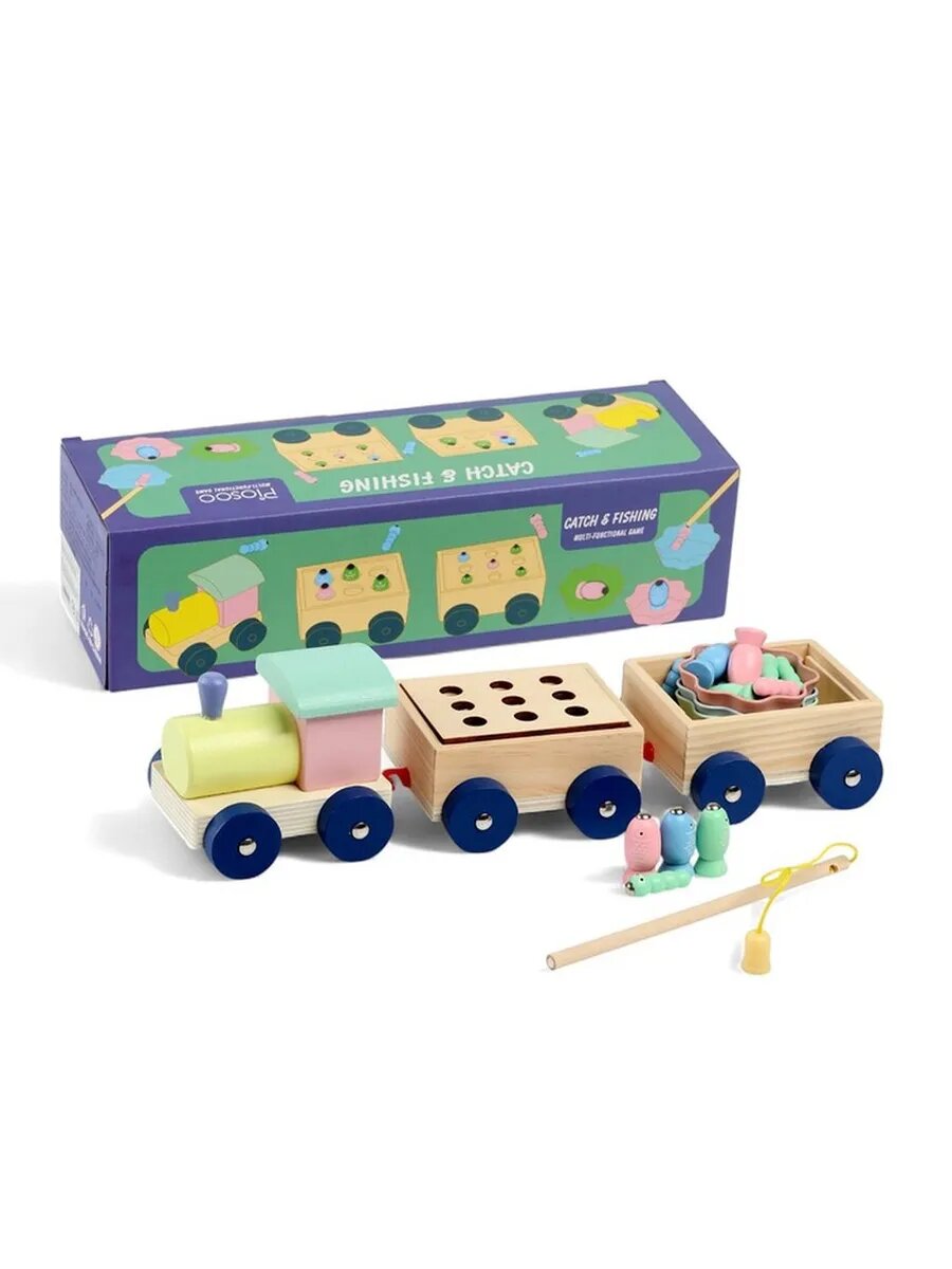 Развивающая игра 3в1 «Паровозик», рыбалка, каталка, сортер,