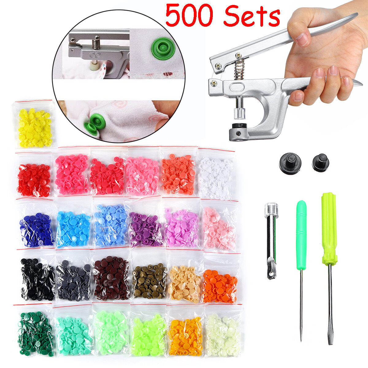 Новый инструмент 500x Кнопки + Отвертка + Шило + Кнопочная застежка T5 Ручные клещи + Помощник