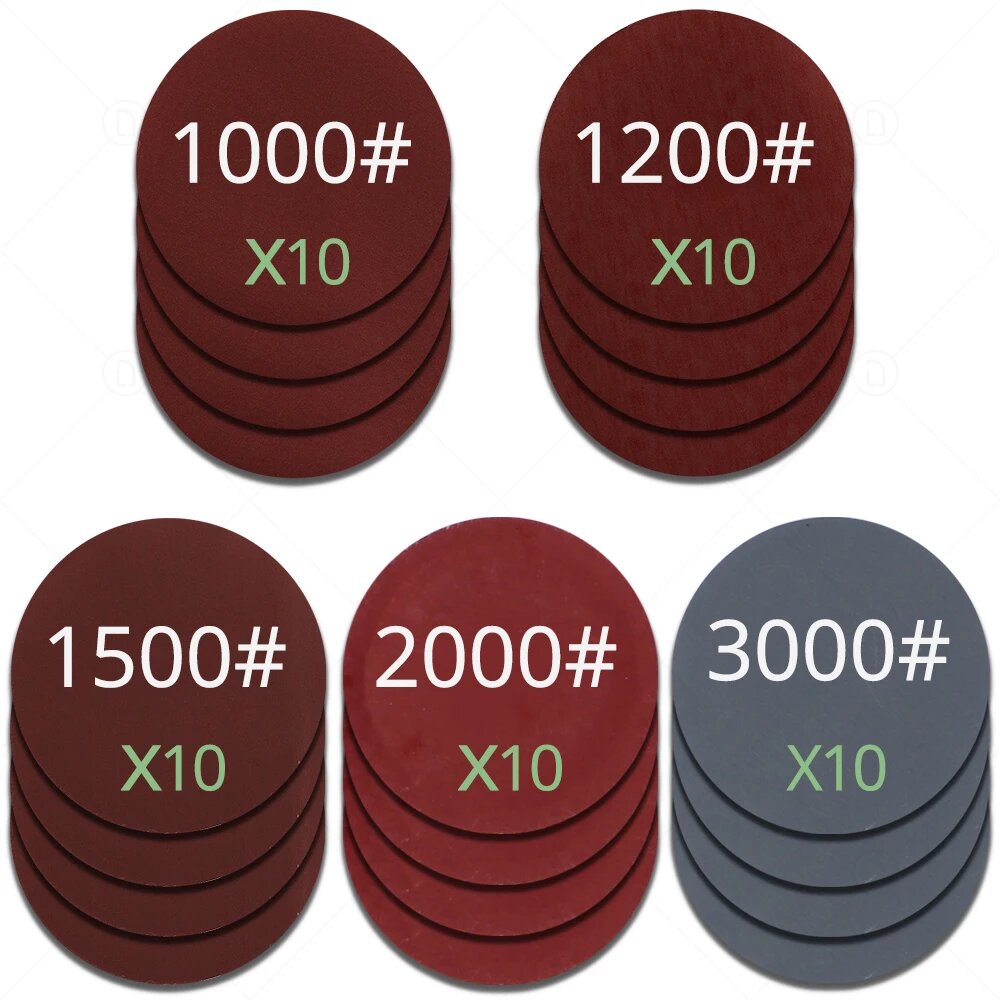 Ассортимент наждачной бумаги 2 3 дюйма, зернистость 60-5000, буферная подушка для интерфейса, клейкий шлифовальный диск для искусственных фотографий 50 2 Inch 50mm, 1K-1200-1500-2K-3K
