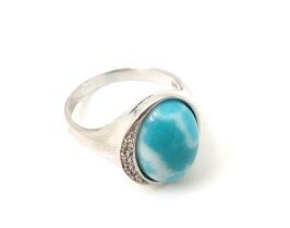 Кольцо, серебро, 925 проба, родирование, ларимар, циркон