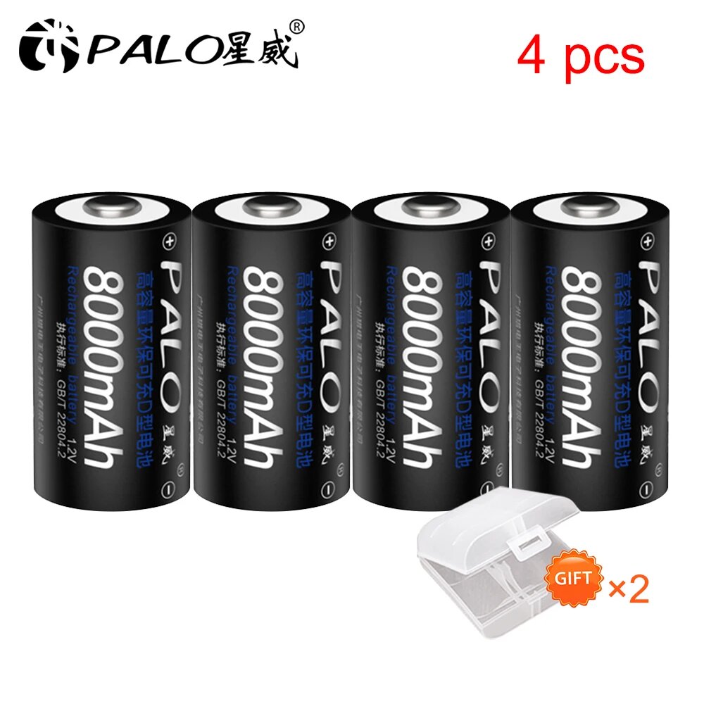 PALO Батареи Ni-MH размер D 1.2В 8000mAh 2-12 шт + зарядное устройство 4pcs D Size Battery