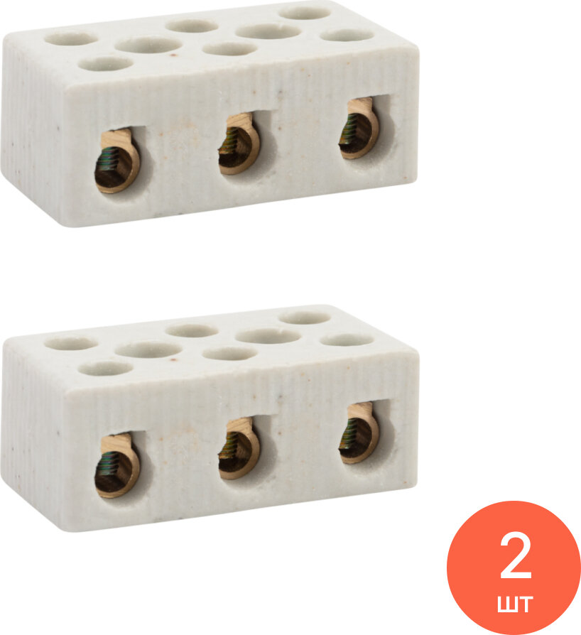 Клемма для проводов REXANT / Рексант КВ керамическая винтовая, 3 пары контактов с крепежным отверстием, белая, 16мм², 1шт. / зажим (комплект из 2 шт)