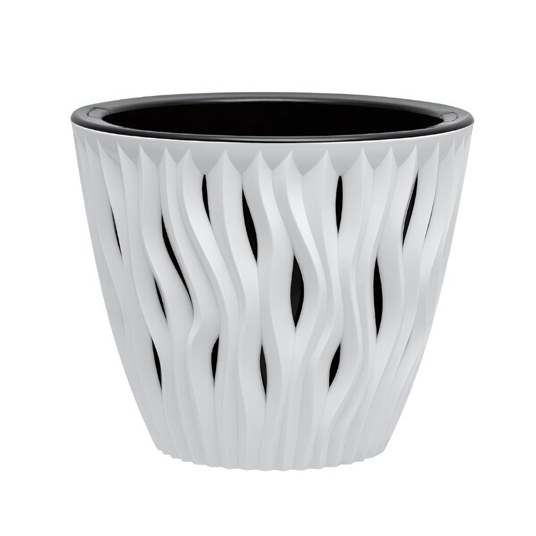 Кашпо пластиковое "Вдохновение" 4,5л, белое с черным, для цветов и растений
