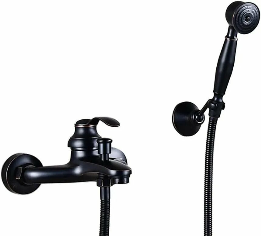 Черный смеситель для ванны, ретро-латунный смеситель для ванны, смеситель для ванны с ручным душем и шунтом, однополюсный смеситель для поверхностного монтажа