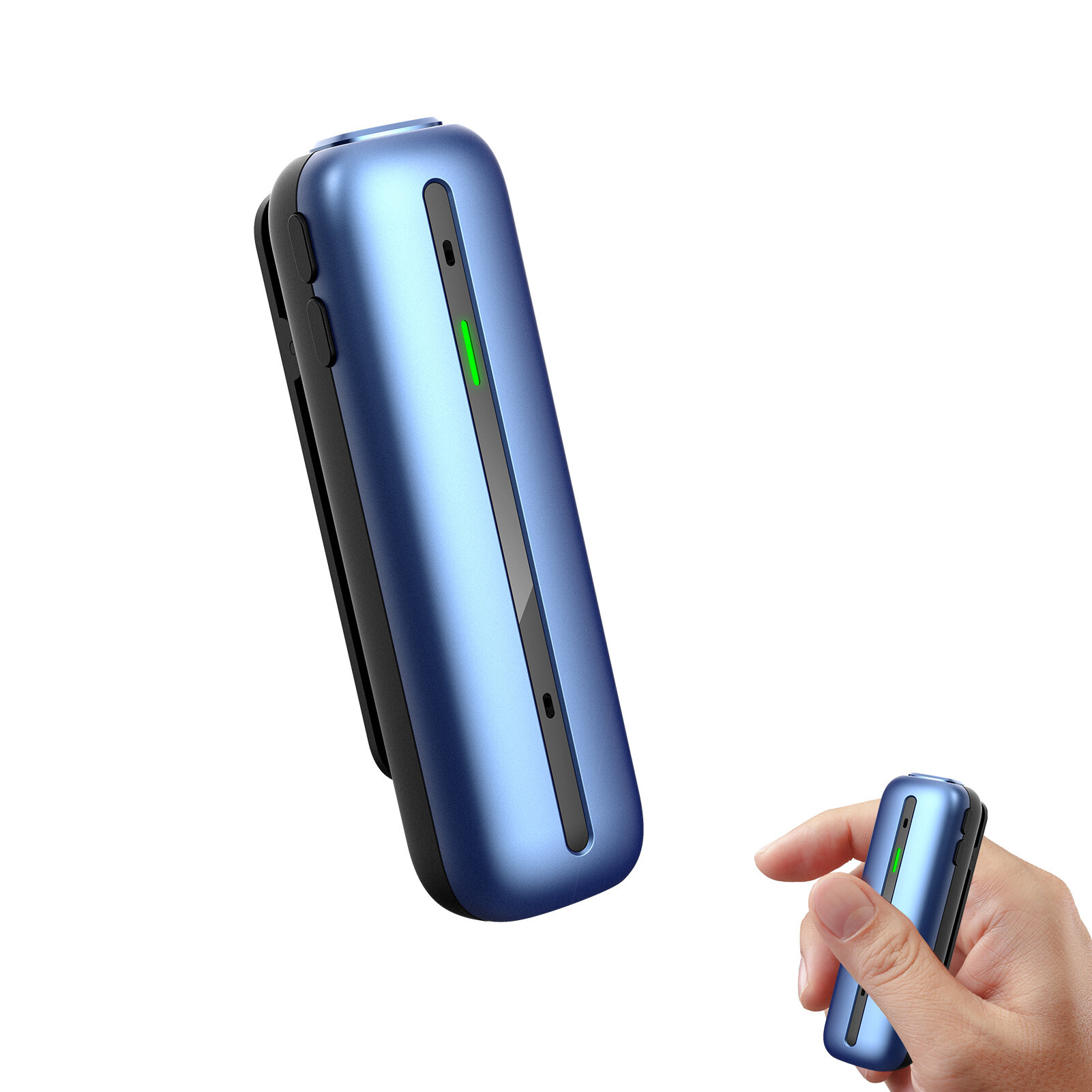 Мини записатель голоса 16GB цифровой аудиозаписи с AI-транскрипцией и переводом в приложении на 38 языках 48 акцентах поддержка передача файлов по USB и BT для совещаний интервью лекций уроков черный и синий цвет 3.7V/300mAh 10 часов записи 2 микрофона