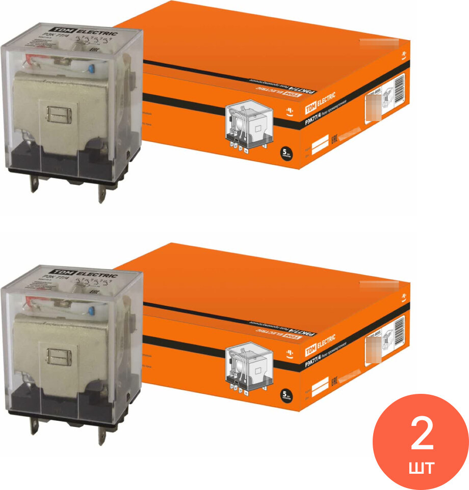 Реле промежуточное TDM Electric / ТДМ Электрик РЭК77/4 с индикацией, 42x41x27мм, 10А 12В АC, SQ0701-0055 / электрика (комплект из 2 шт)