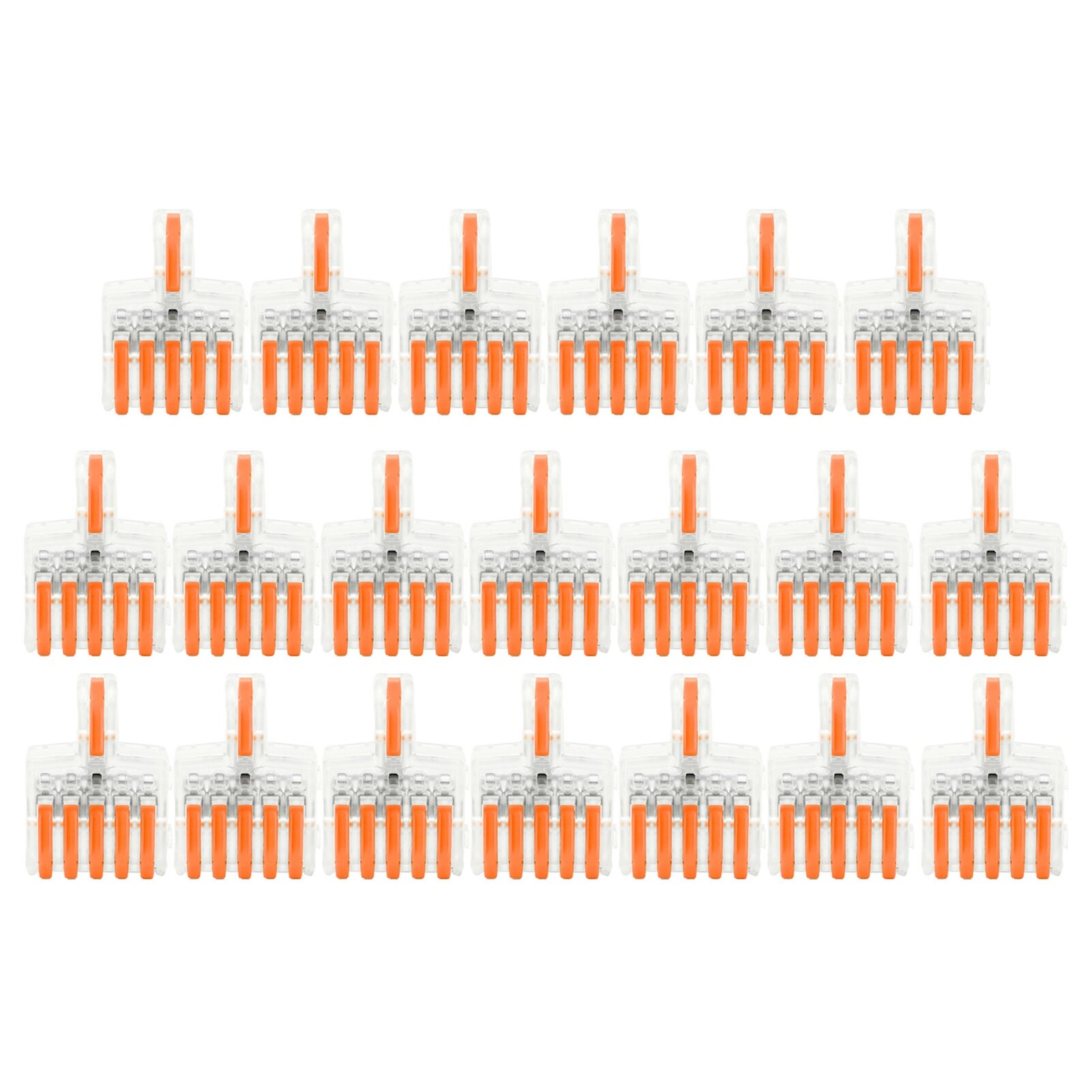20 шт. быстроразъемных клеммных блоков SPL T-типа для проводов, разветвителей линии с медными проводниками, 5 в 1 (оранжевые).