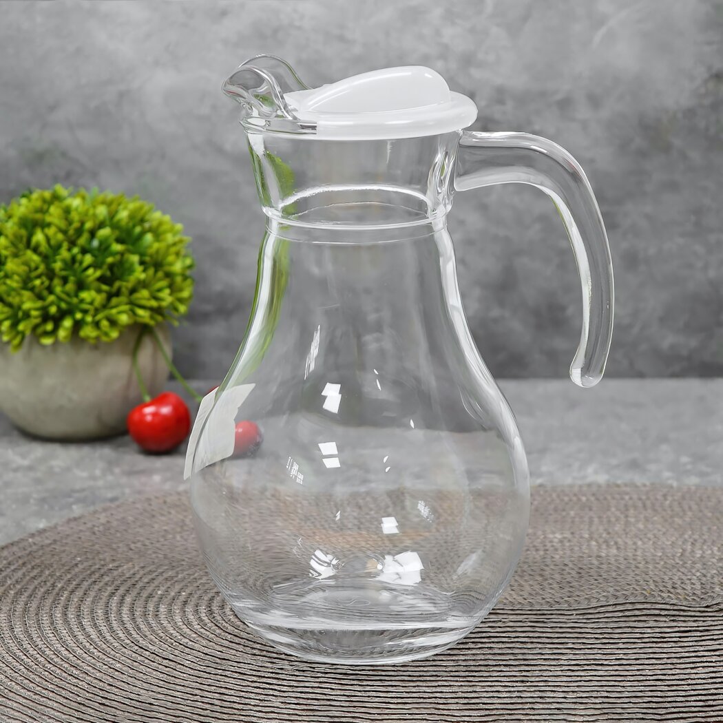 Кувшин стеклянный 1л 'Bistro' с белой крышкой, удобный и практичный