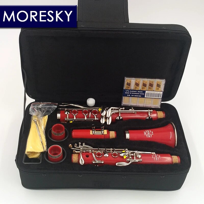 Кларнет Moresky E1 с сумкой для хранения, пластик, 17 клавиш, цвет в ассортименте, Красный