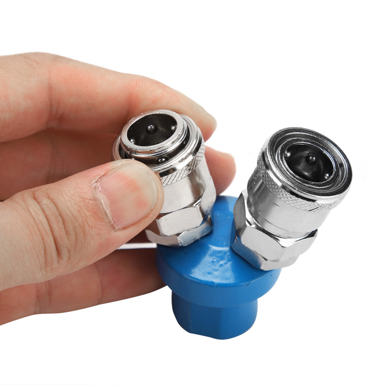 1/4" C Type Japanese Style Pneumatic Quick Fitting Air Pump Air Compressor Connector (2 Way), Material Chrome plated iron, Air inlet thread 1/4", Weight 176-235g, Package List 1 Pneumatic Quick Fitting (Random Color)