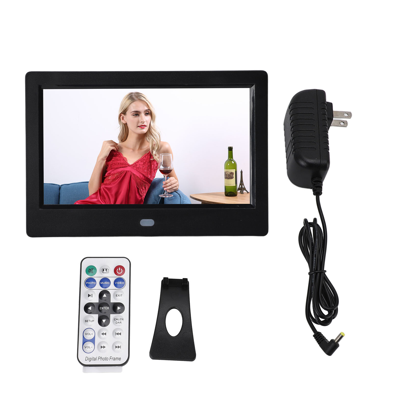 7-дюймовая цифровая картина рамки 1920x1080 Экранная фотомама фотообразование Электронная настенная видео-музыкальный проигрыватель с дистанционным управлением Black US Plug 100-240V