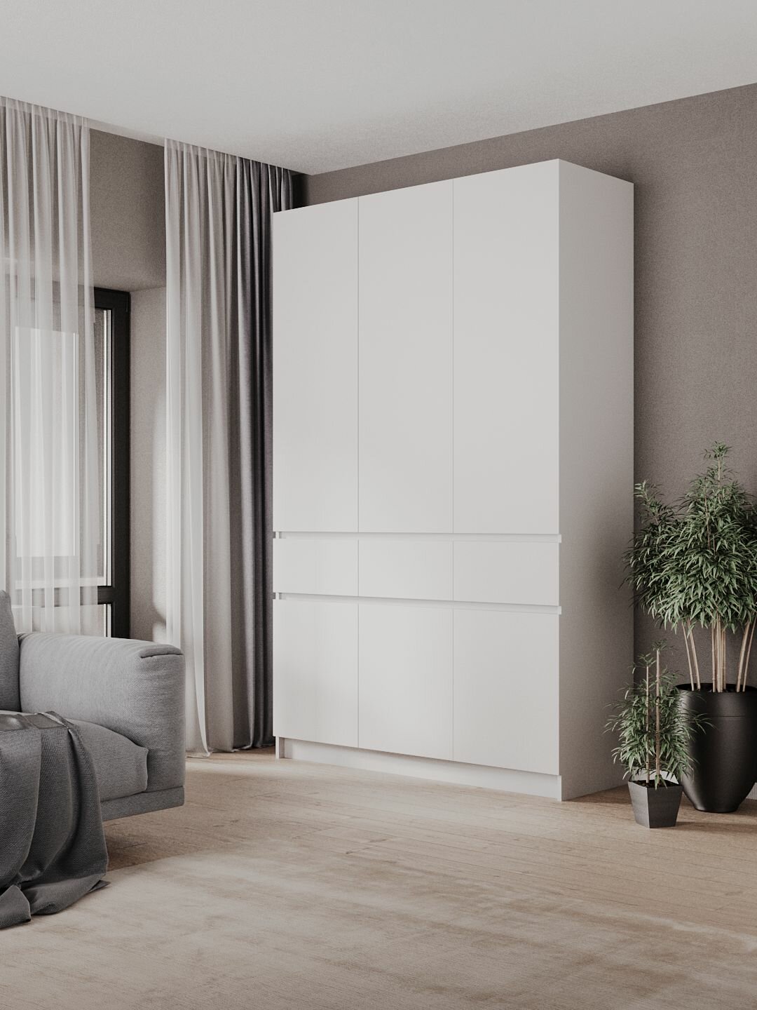 Шкаф распашной ШК-34/ Артек(Бостон) белый /белый бриллиант ЛДСП, с ящиками, полками, штангой, для спальни, гостиной 1500х2364х490 мебельный РАЙ