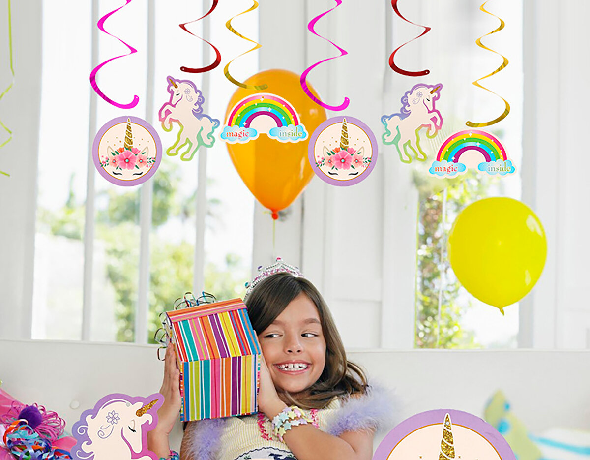 Гирлянда "Единорог", бумага, для фотосессии, для гостей, 6 штук