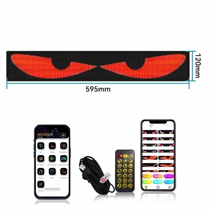 Светодиоды "Дьявольские Глаза" для автомобилей, Гибкий LED-экран для окон, Динамичные большие глаза для лобового сте кла с управлением через приложение и дистанционным контроллером 595*120mm