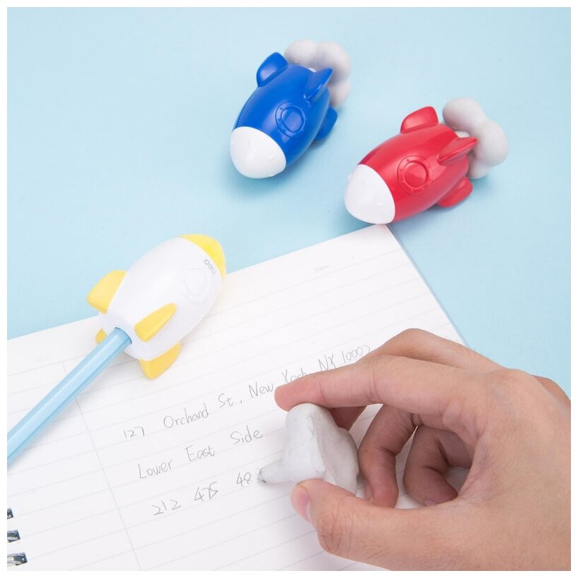 Точилка ручная Deli Rocket Bumpees,1 отв, контейнер, ластик, блистер, ассорти