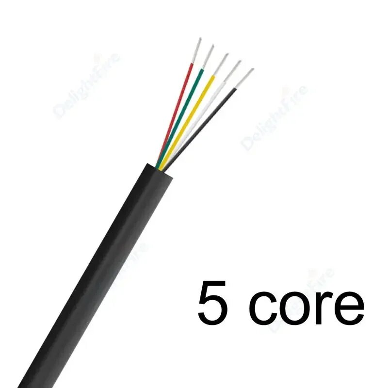 DelightFire Провод Sheathed Wire Cable 28AWG 2-10 жил 12В 28 AWG 5 Core-Black, 5m