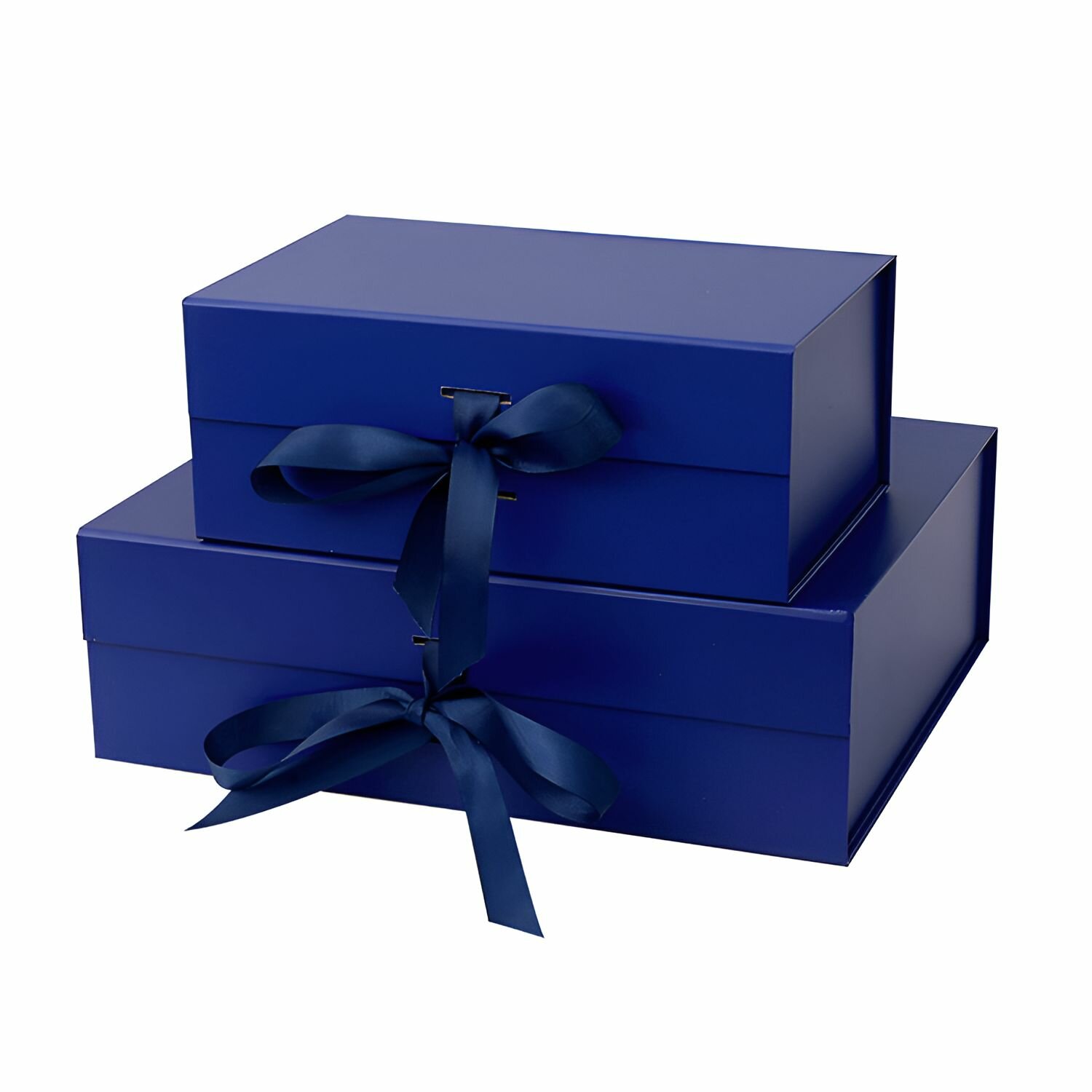 Подарочная коробка с магнитным клапаном и лентой / бантом самосборная 34*28*11.5.5 см - синяя К00032
