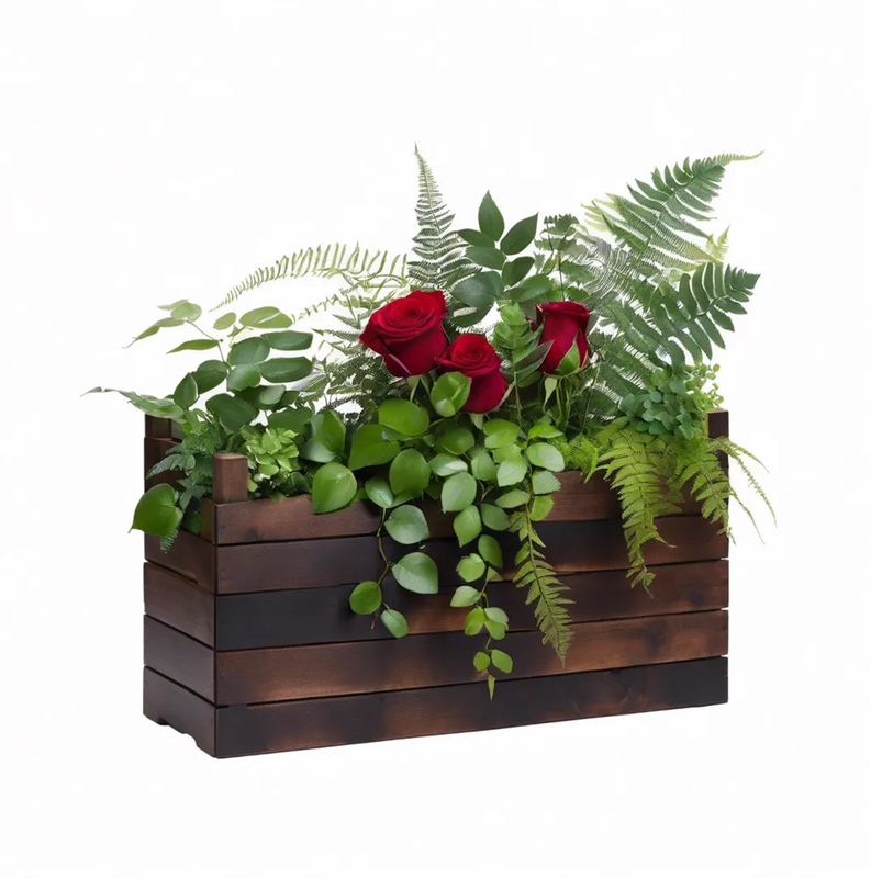 Композиция из искусственных растений в кашпо с розами №168, В85*Д100*Ш25