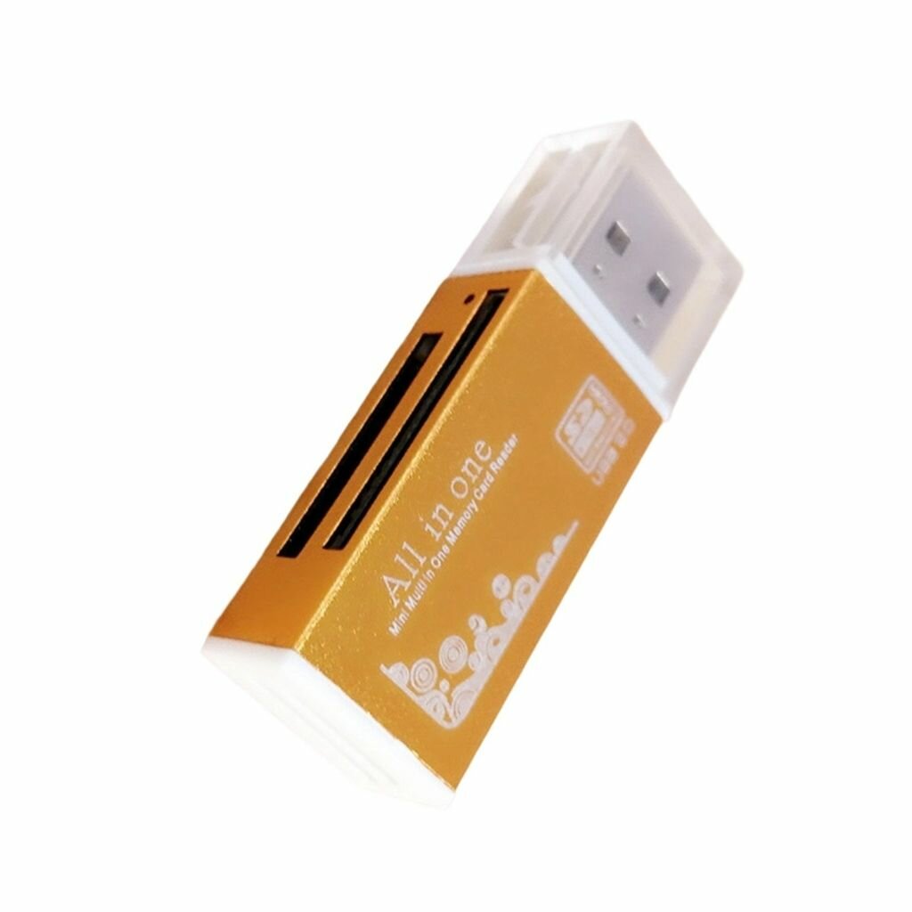 USB-картридер 2.0 для карт MS/TF с алюминиевым корпусом, Золото