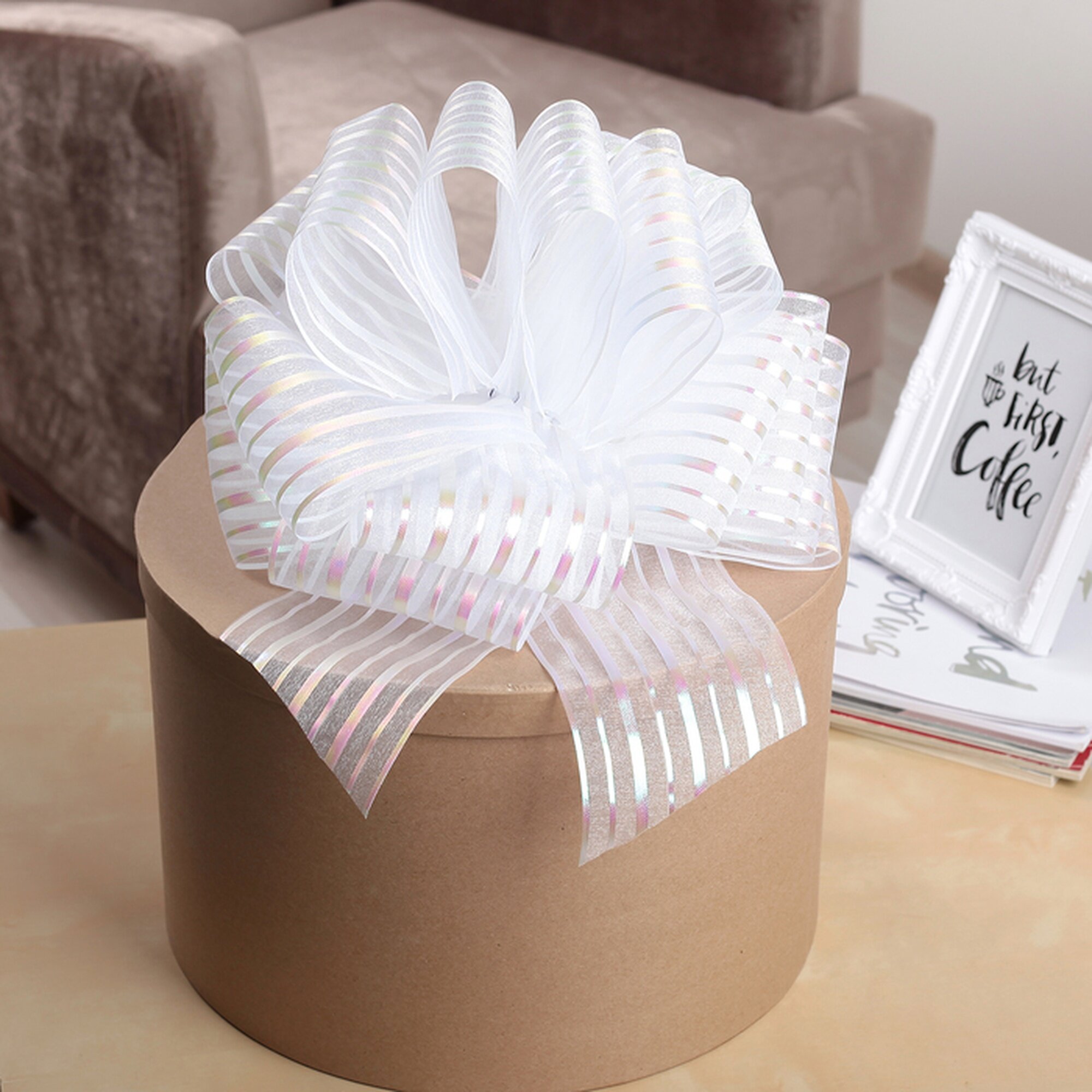 Бант Upak Land "Полоски" №10, текстиль, белый, универсальный, 1 шт