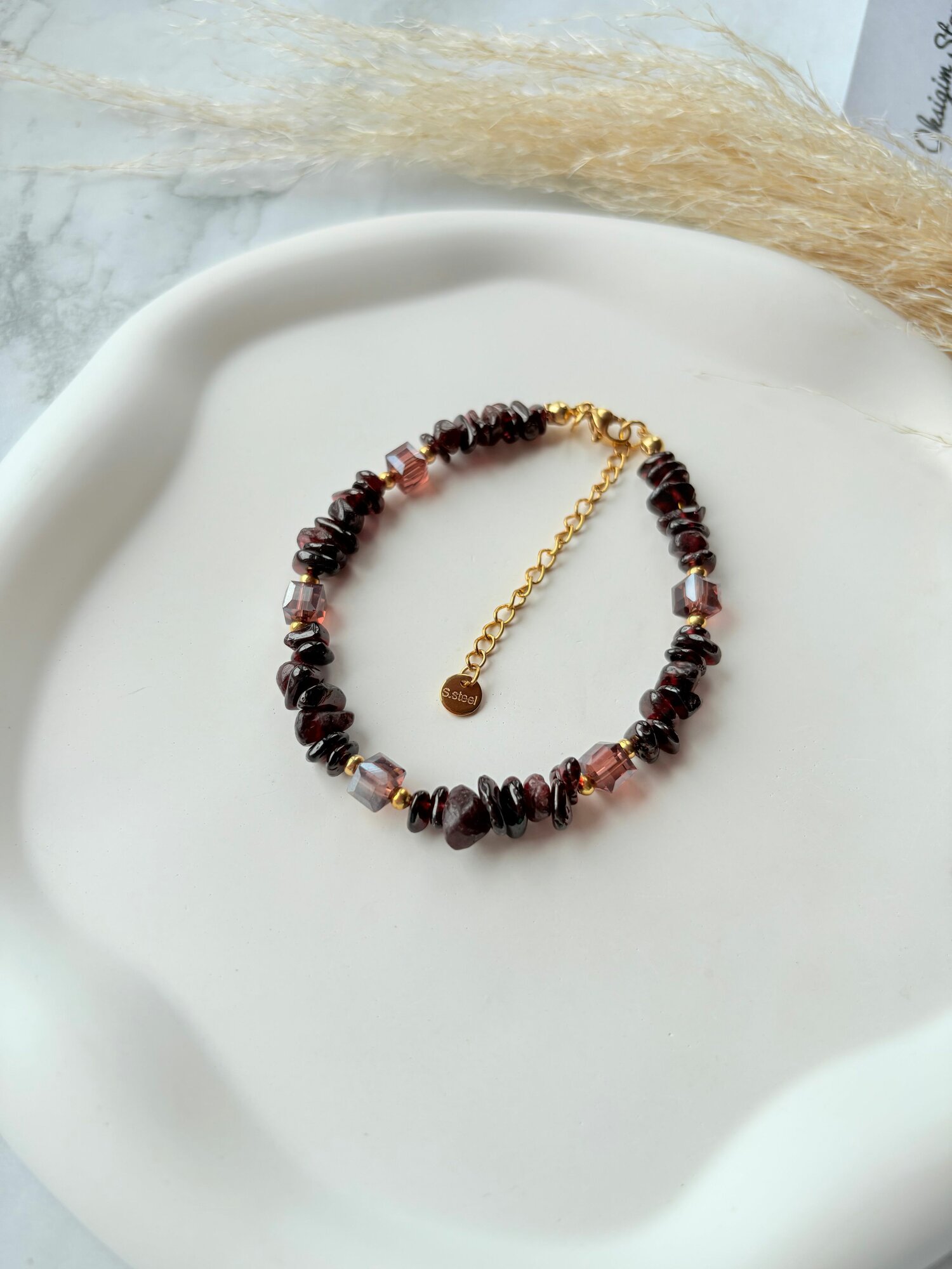 Браслет, стекло, гранат