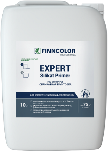 Грунтовка Негорючая Finncolor Expert Silikat Primer 10л Силикатная, Бесцветная / Финнколор Силикат Праймер.
