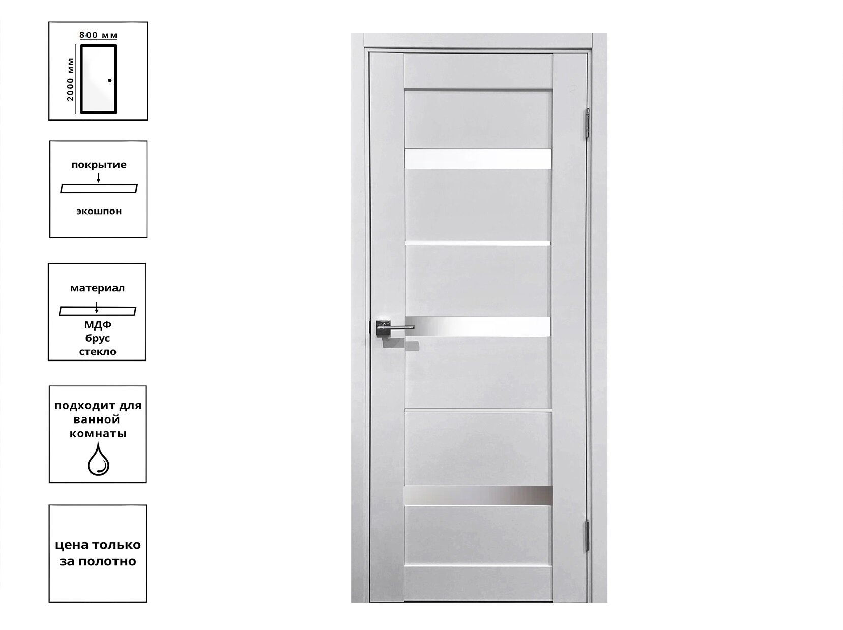 Межкомнатная дверь Дера Tandem 3-СО, ясень серый, распашная, 80x200 см