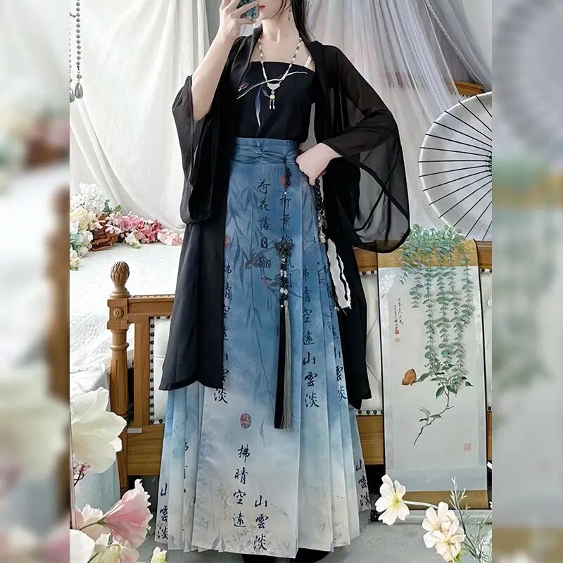 COZOK Синий черный Ханьфу для женщин S-XL L
