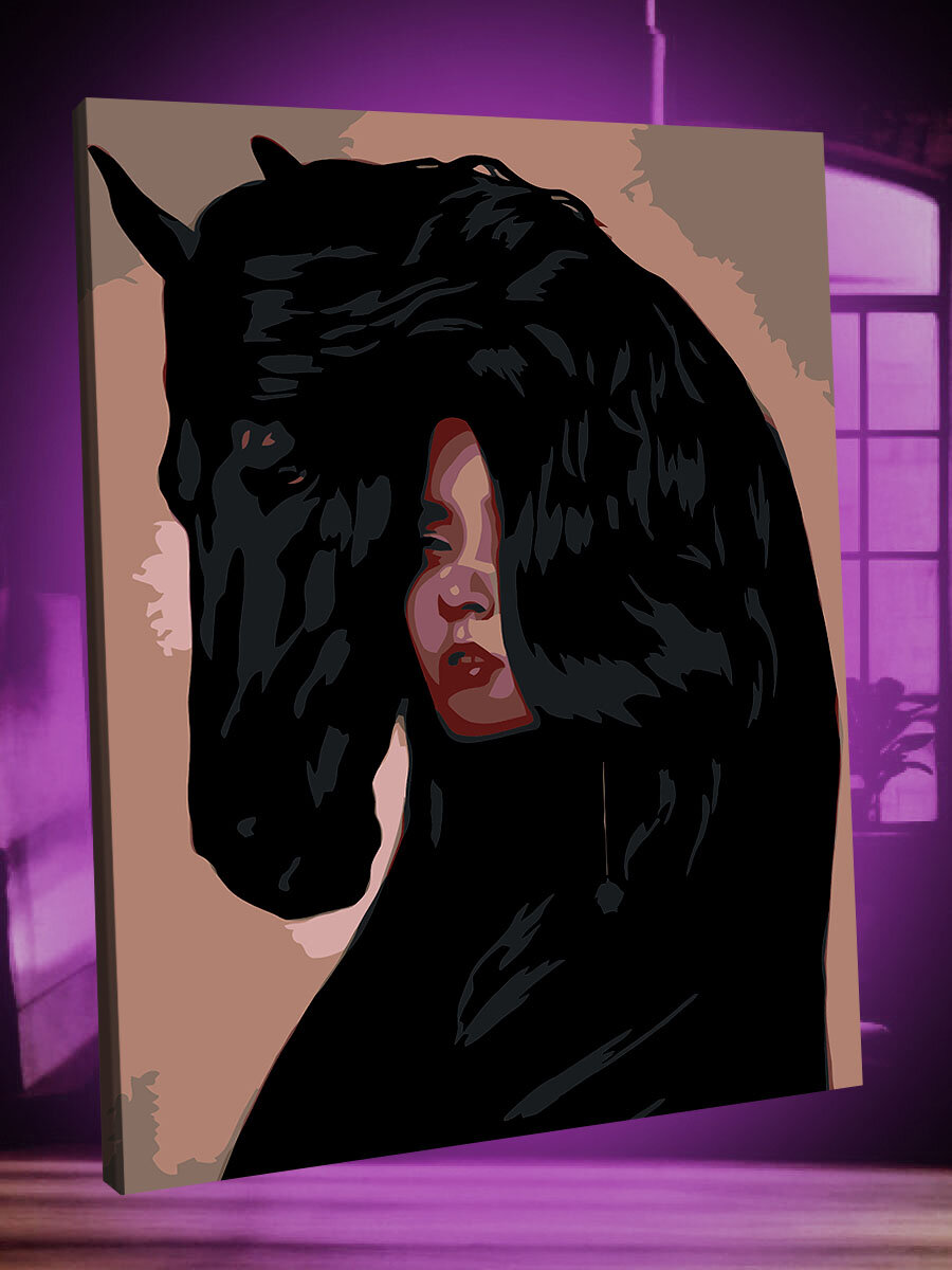 Картина по номерам "Девушка и лошадь" холст на подрамнике 40*50