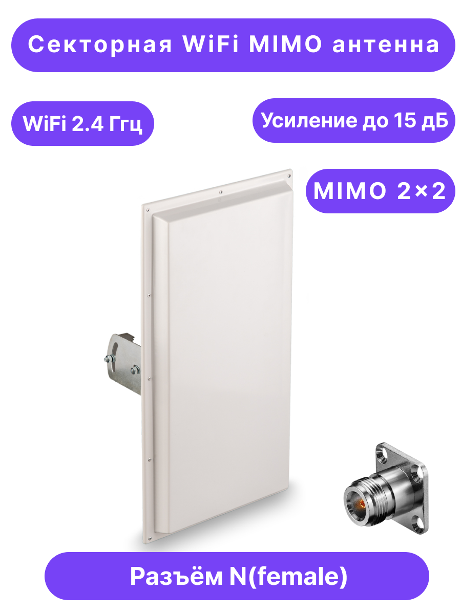 Антенна направленная секторная WiFi 2,4ГГц MIMO, 15 дБ, KROKS KAS15-2400 (N-female)