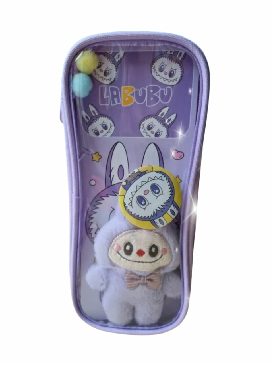 Пенал школьный Лабубу с игрушкой и значком, размер 22 10 см