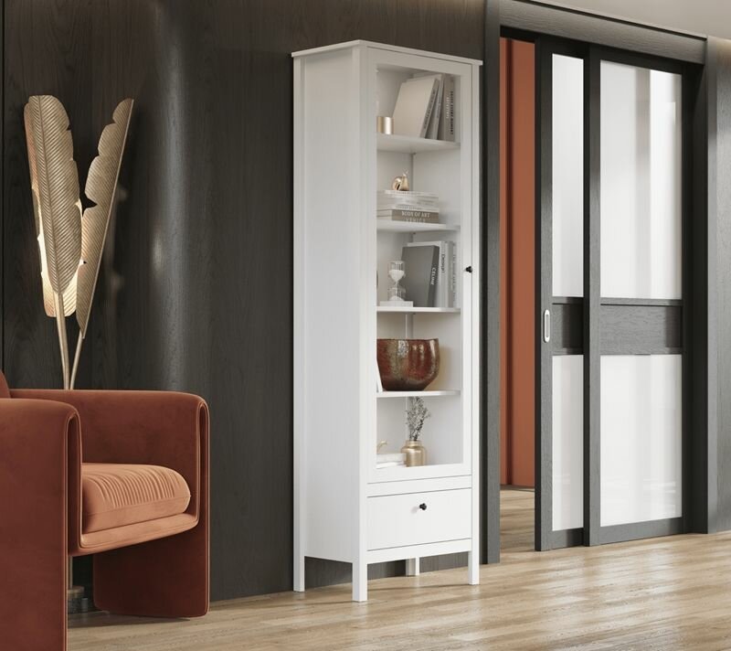 Шкаф-витрина однодверная ЭВА каф-витрина однодверная 110, с подсветкой, с полками и ящиком цвет Белый