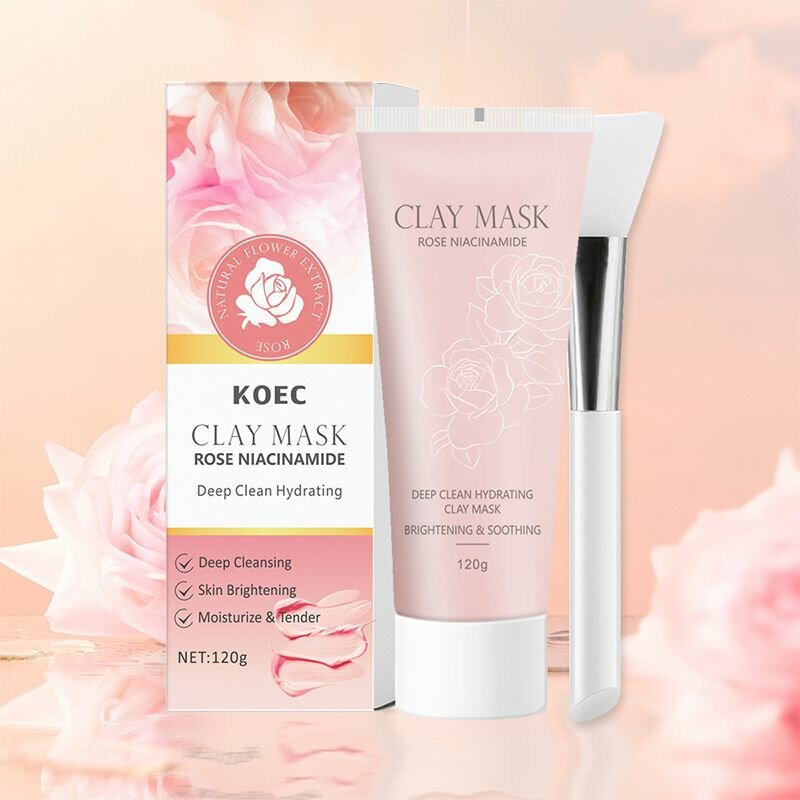KOEC Розовая маска с ниацинамидом 120 г Очищающая грязевая маска с кисточкой Эксклюзив для внешней торговли на английском языке
