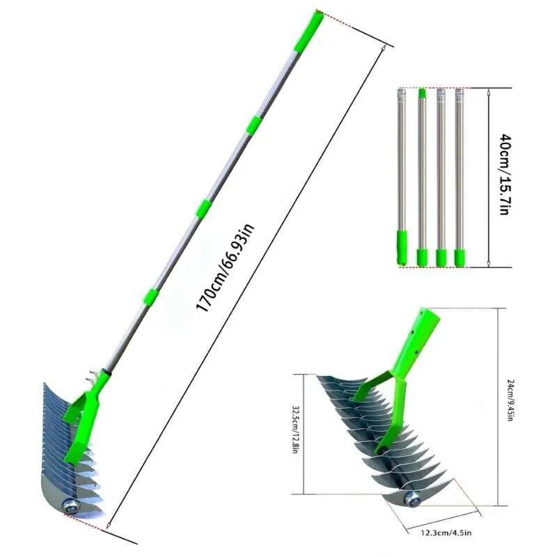 Скарификатор самоходный для ухода за газоном, ширина 32 см, стальные зубья, зеленый цвет