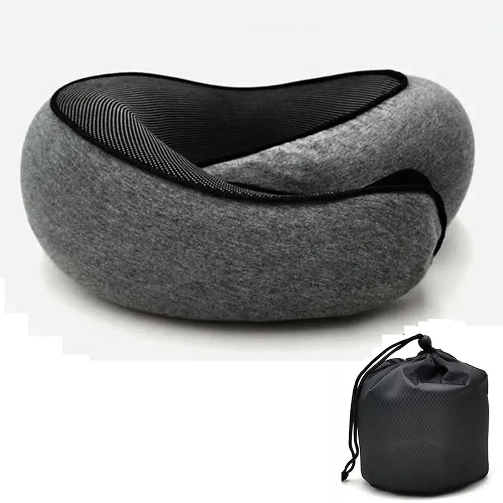 Серый U-образная подушка для шеи из memory foam