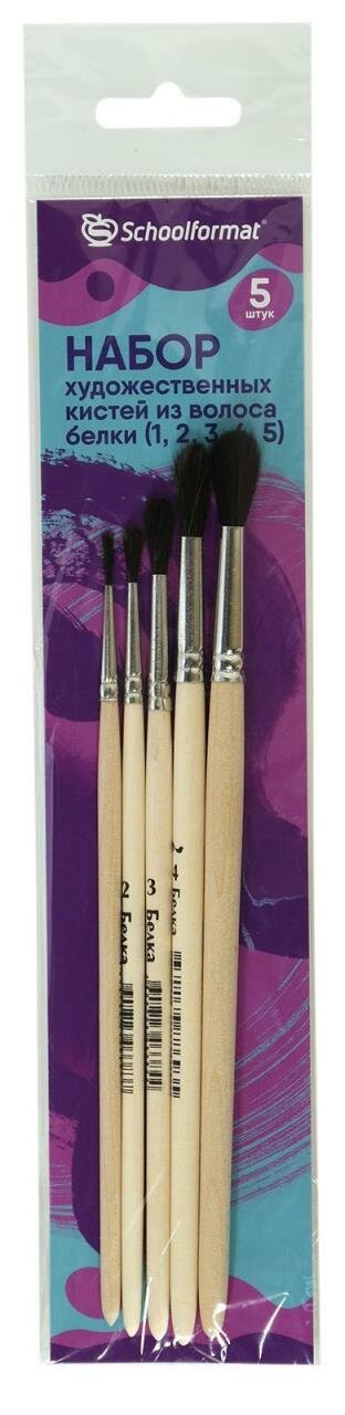 Набор кисте 5 шт Schoolformat 1,2,3,4,5 круглые - белка