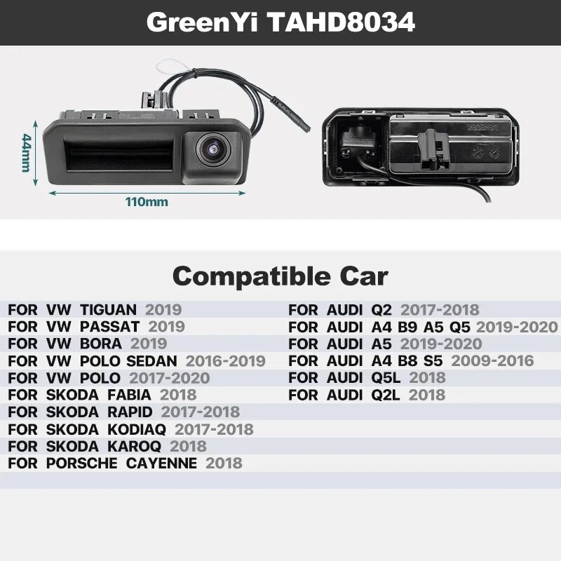GreenYi AHD динамическая траекториальная камера на ручке багажника для VW Passat CC Golf Polo Jetta Cayenne Tiguan Skoda Octavia Fabia Yeti Audi, AHD1080P-CVBS, LS8034