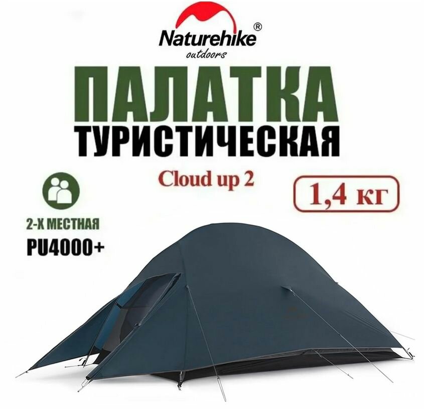 Туристическая палатка Naturehike Cloud Up 2 Синяя (NH17T001-T) 2-местная