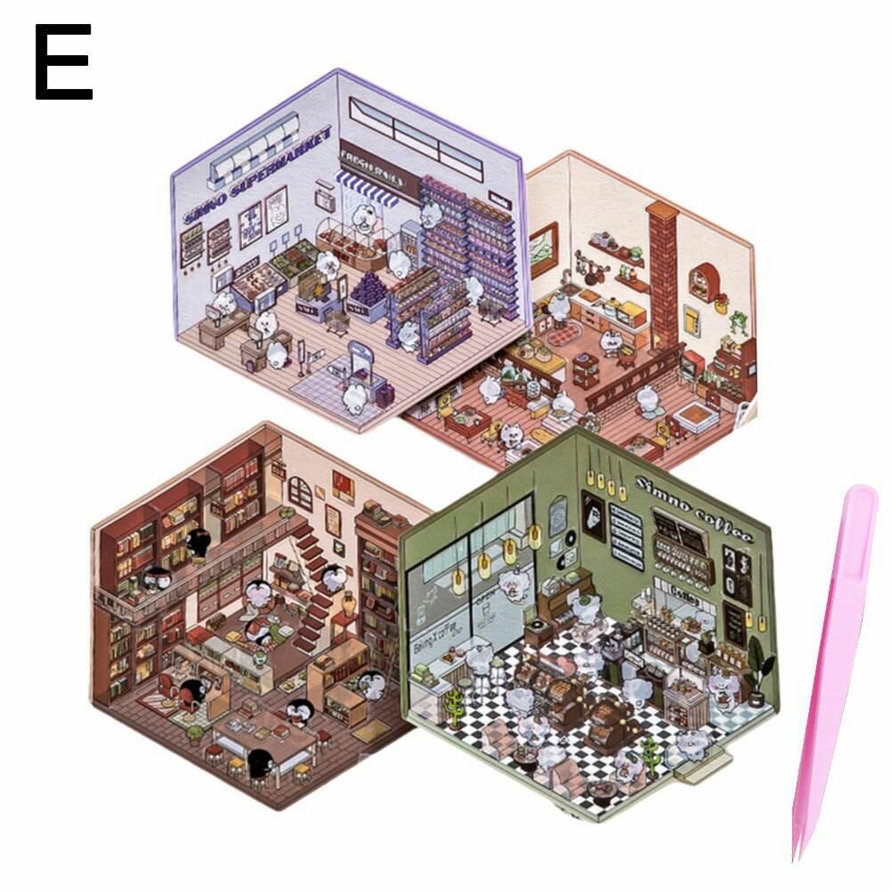 Набор наклеек Сделай сам для создания 3D-домиков создавайте кофейни, книжные магазины и многое другое, многоразовый набор из 4 шт.